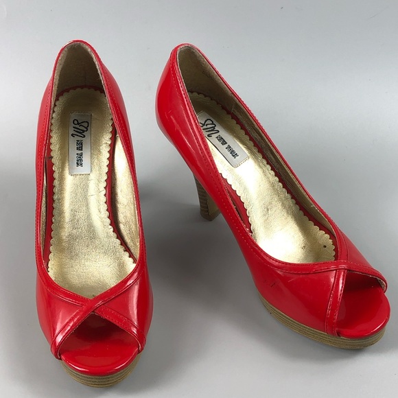 SM New York | Shoes | Sm Newyork Womens Red Peep Toe Heels Size 65m ...